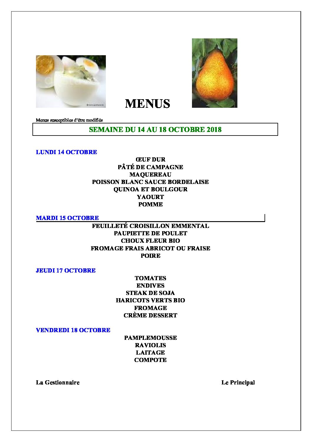 Cantine: les menus – College Henri Wallon – Ivry sur seine